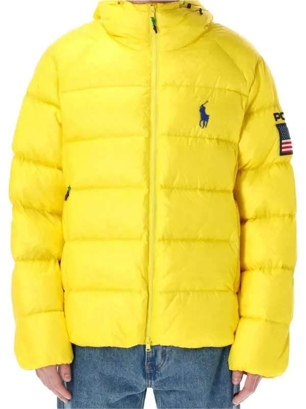 Polo Ralph Lauren Hooded Down Jacket With Usa Applique And Embroidered Pony - Yellow