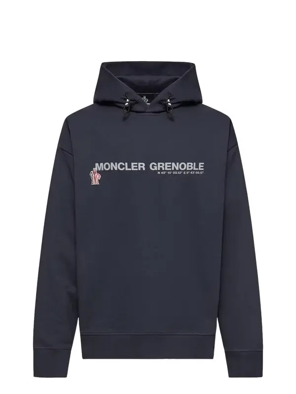 Moncler Logo Printed Long Sleeve Hoodie - Midnight Blue