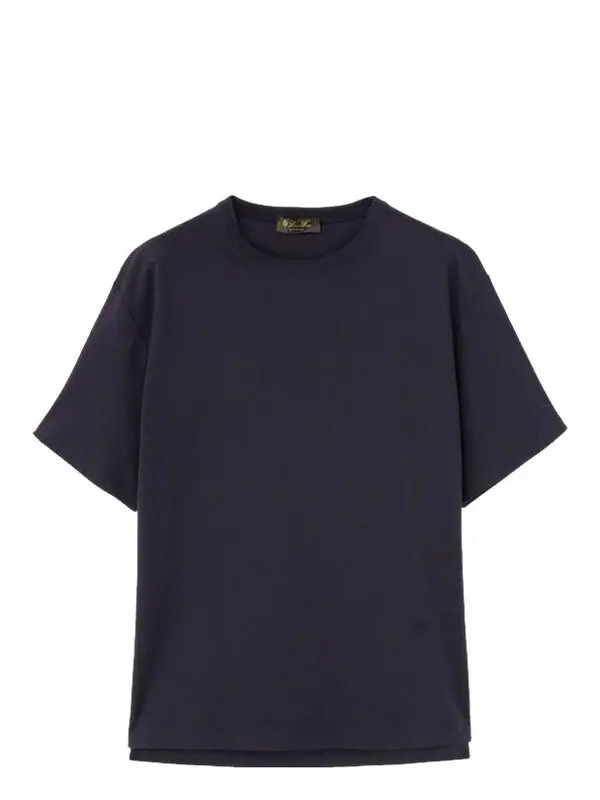 Loro Piana Cotton T-shirt With Embroidered Logo - Navy Blue