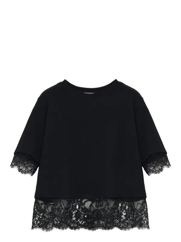 Alexander McQueen Lace Trimmed Crewneck T-shirt - Black