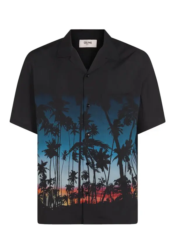 Celine Hawaiian Shirt In Printed Viscose - Black