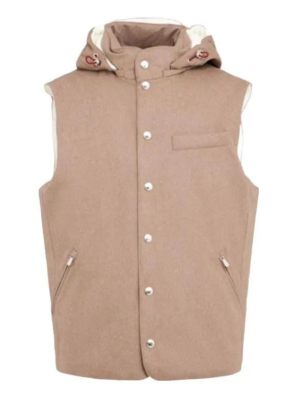Brunello Cucinelli Wool Down Vest With Hood - Nude