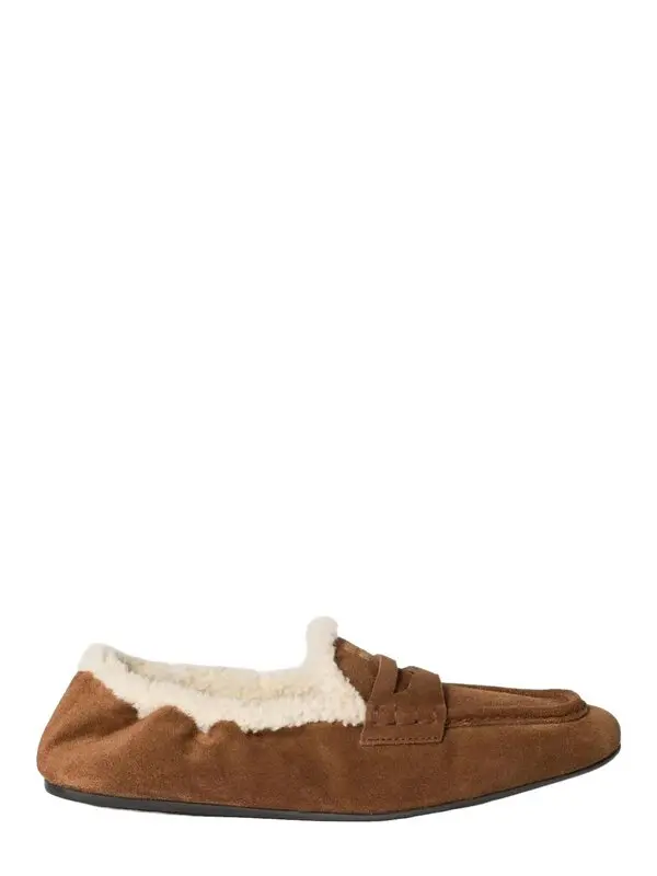 Miu Miu Logo Detail Suede Loafers - Cocoa Brown