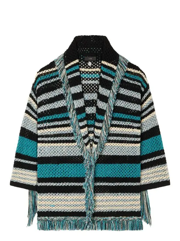 Alanui Striped Fringed Cardigan - Black-teal