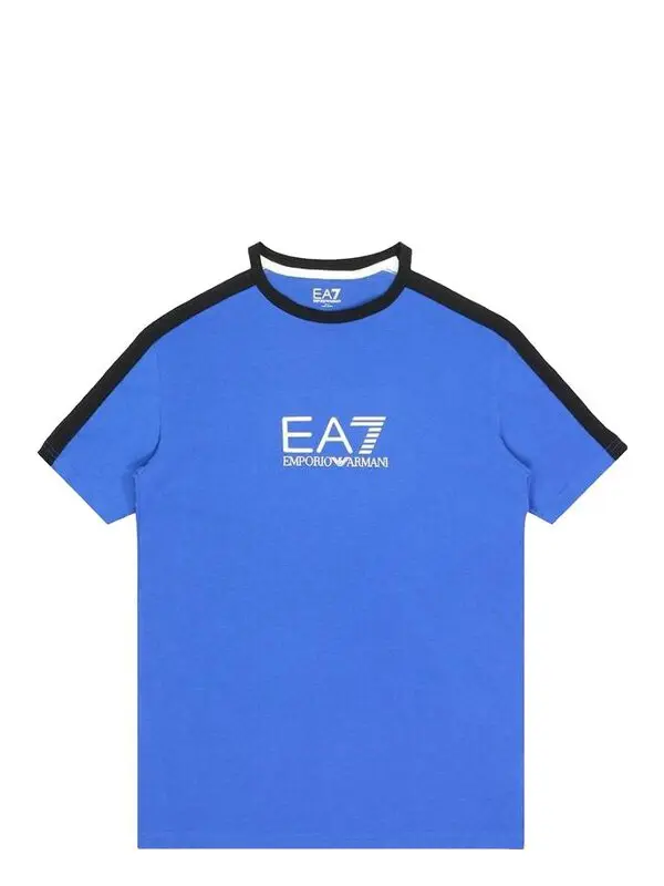 EA7 Logo Printed T-shirt With Round Neck - Blue