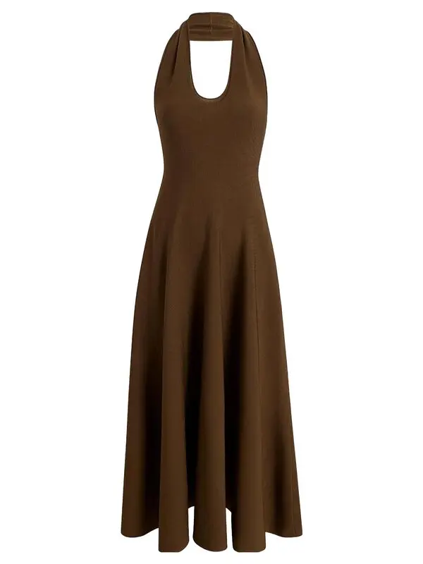 Khaite Halterneck Midi Dress - Bark