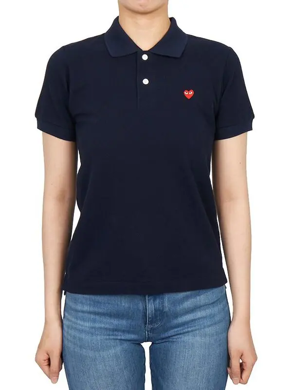 Comme Des Garçons Short-sleeved Polo Shirt With Embroidered Heart - Black