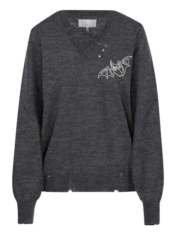 MAISON MARGIELA Mélange Effect Logo-print V-neck Jumper - Gray