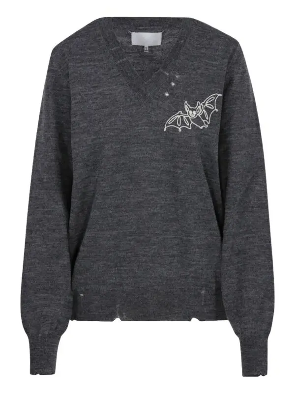 MAISON MARGIELA V-neck Bat Print Sweater - Gray