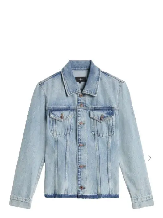 7 For All Mankind Trucker Button Frayed Denim Jacket - Light Blue