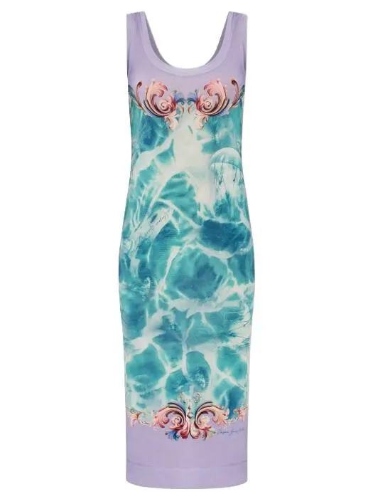 Versace Baroque Print Sleeveless Midi Dress - Blue