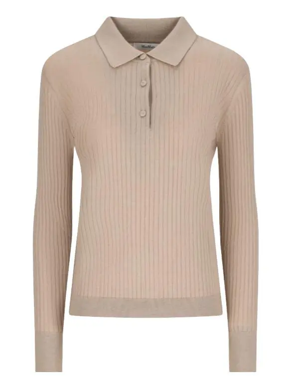 Max Mara Ribbed Knitted Polo Shirt - Beige