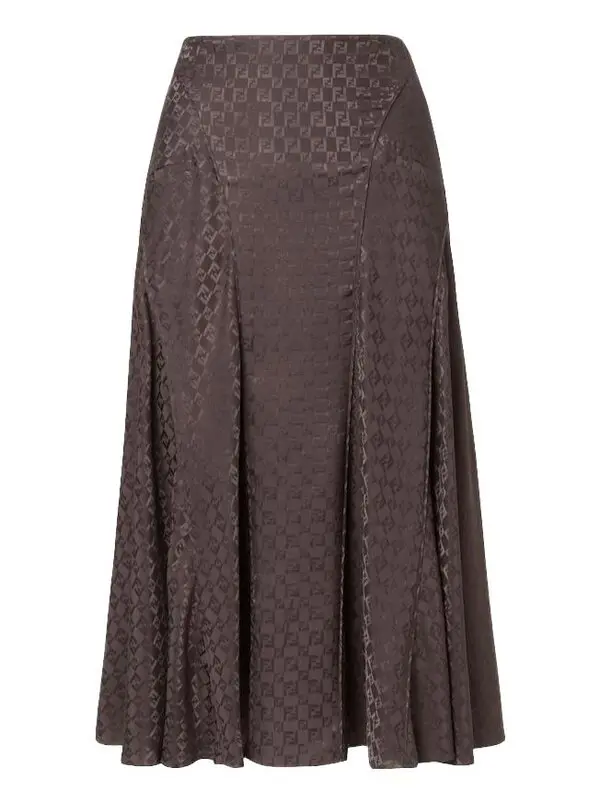 Fendi Monogrammed A-line Midi Skirt - Black