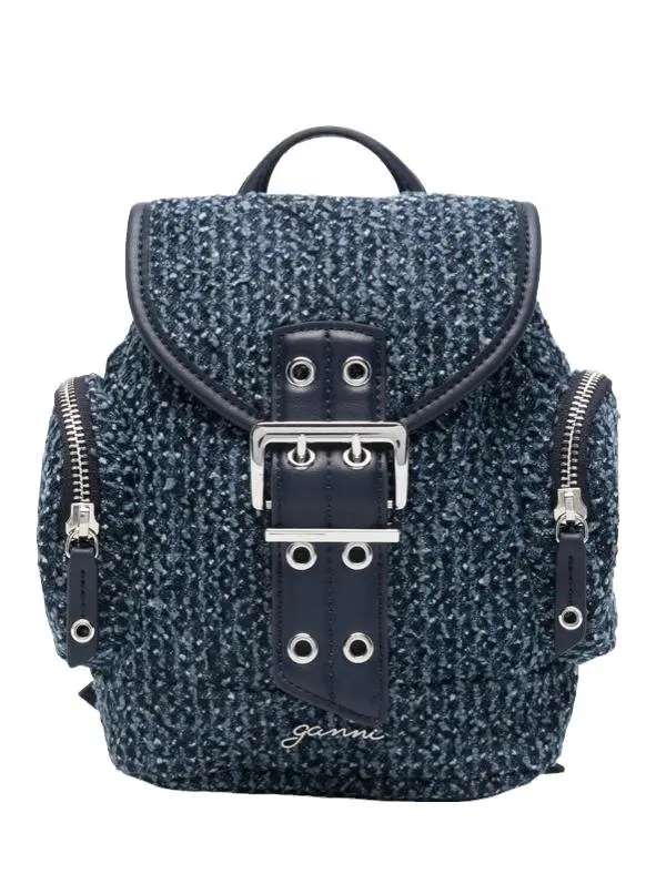GANNI Buckle Fastened Drawstring Backpack - Blue