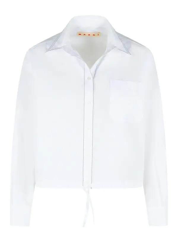 Marni Cropped Long Sleeve Shirt With Contrast Stitching - White
