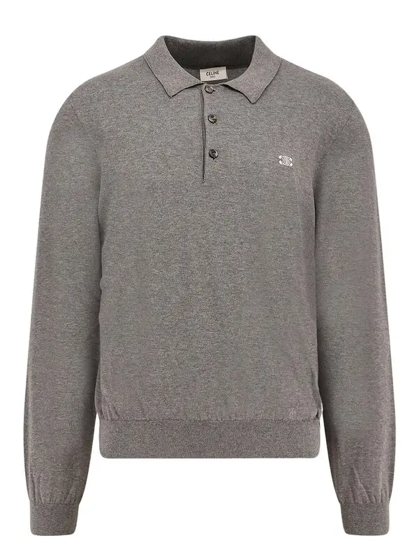 Celine Polo Sweater In Fine Cotton - Medium Gray