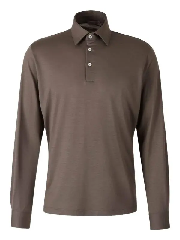 Herno Button-up Neck Long-sleeved Polo Shirt - Taupe
