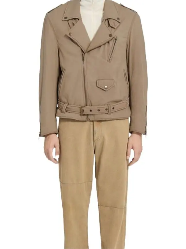 MAISON MARGIELA Belted Zip-up Biker Jacket - Light Brown