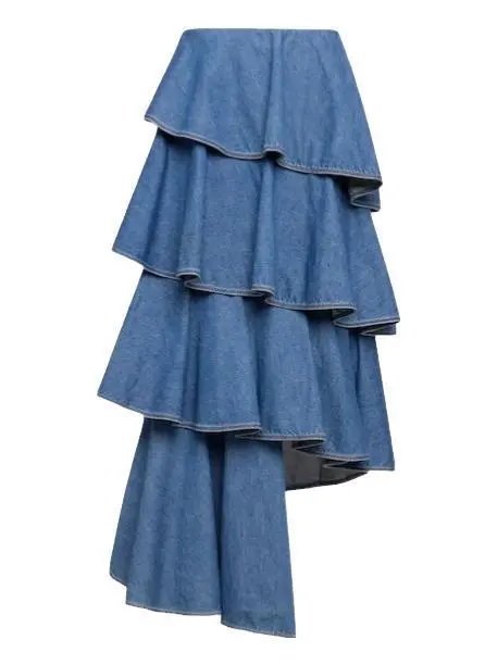 Alaïa Denim Spiral Ruffle Midi Skirt - Mineral