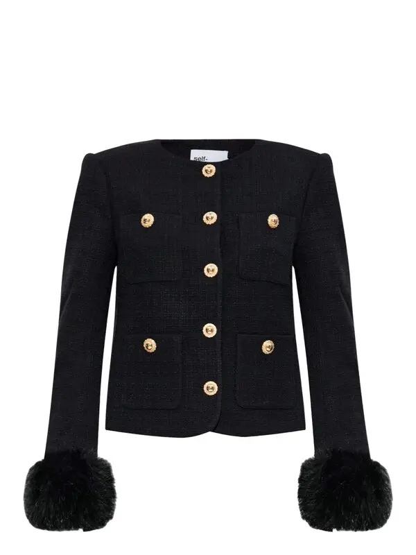 SELF-PORTRAIT Faux Fur-cuff Buttoned Jacket - Black