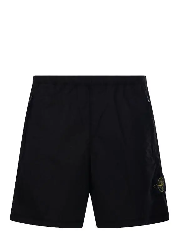 Stone Island Logo Patch Wide Leg Shorts - Black