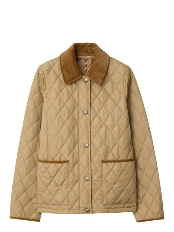 Burberry Long Sleeved Quilted Jacket With Press-stud Closure - Linen/sand Color