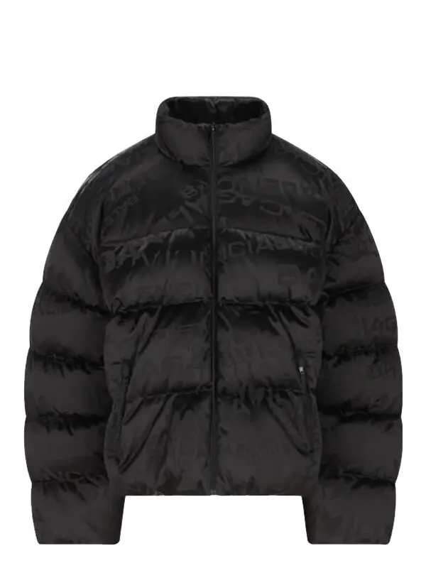 Balenciaga Allover Logo Printed Down Jacket - Black
