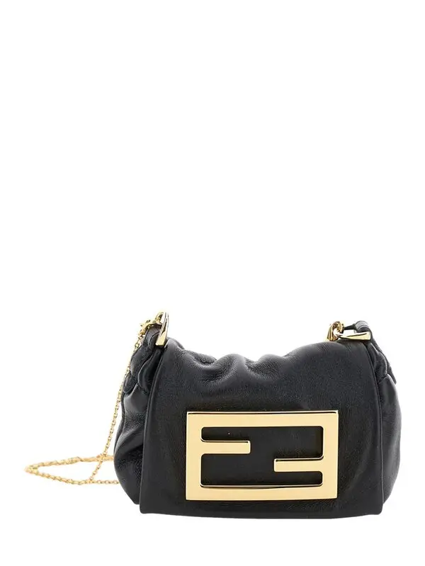 Fendi Ff Plaque Chain Shoulder Bag - Black