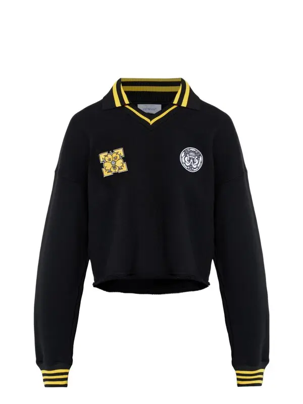 Off-White V-neck Cropped Sweatshirt With Contrasting Trim - Black