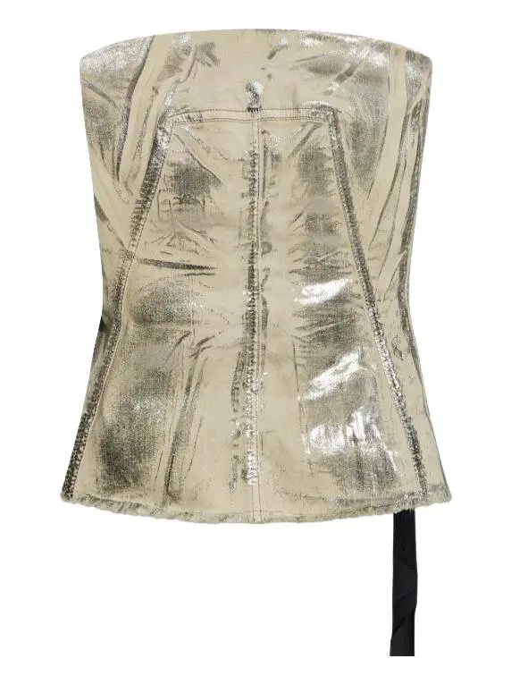 Rick Owens Metallic-effect Frayed-edge Off-the-shoulder Top - Silver