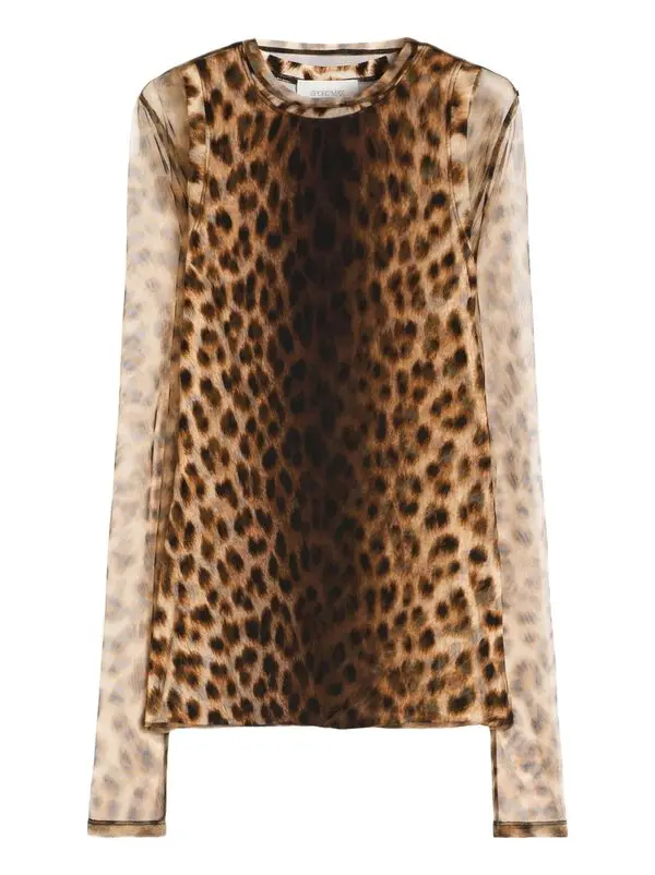 Sportmax Zebu Animal-print Sheer Long Sleeve Top - Beige