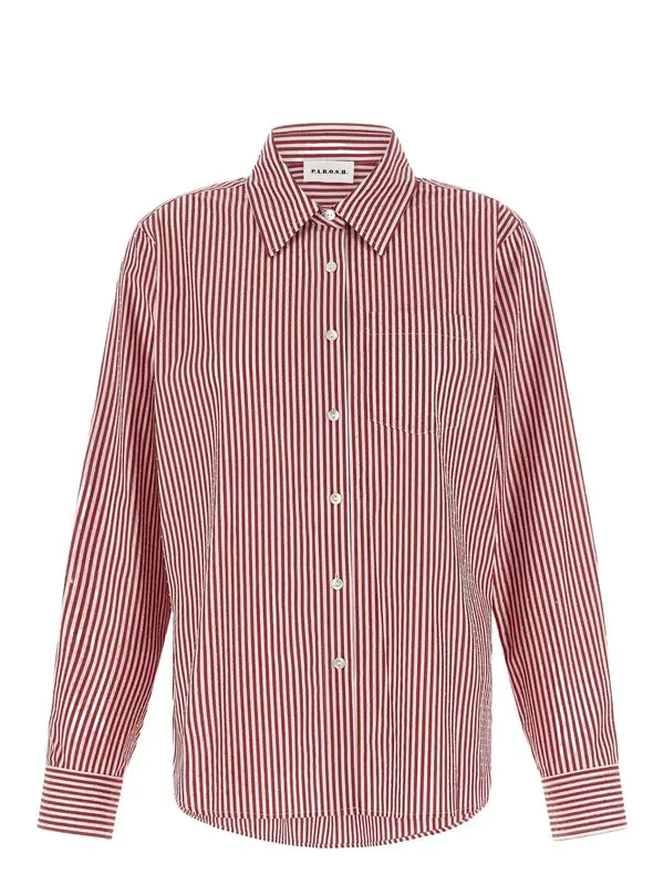 P.a.r.o.s.h Striped Shirt With Rhinestone Embellishments And Curved Hem - Nude