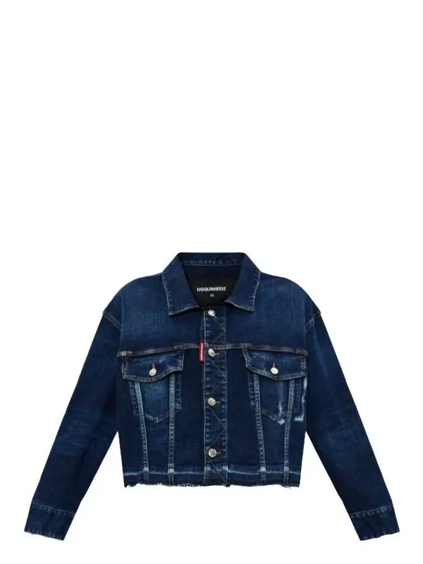 Dsquared2 Distressed Cropped Denim Jacket - Black