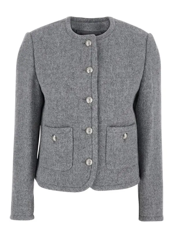 DUNST Collarless Tweed Buttoned Jacket - Gray