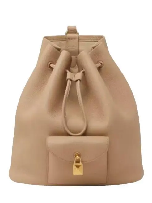 Loro Piana Extra Drawstring Leather Backpack - Light Mastic/sun Gold