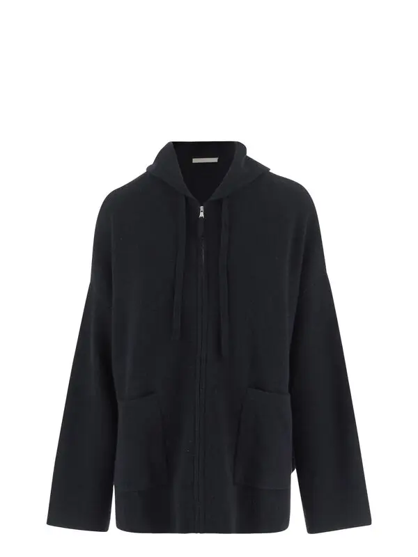 ALLUDE Zip-up Hooded Sweater - Black