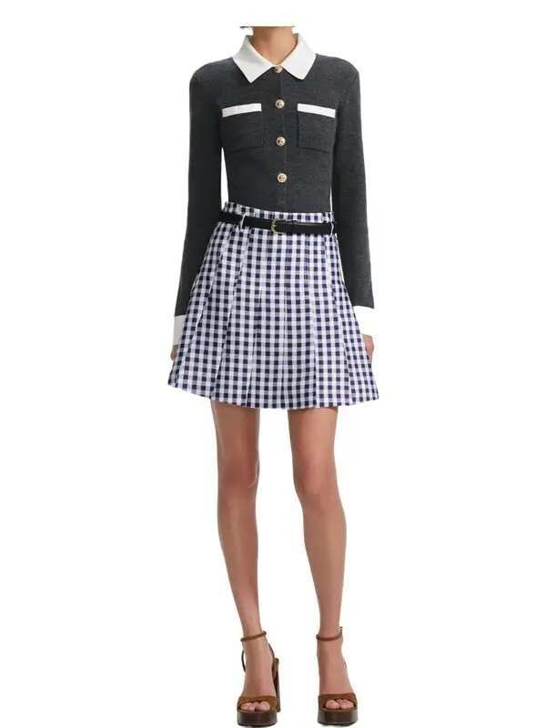SELF-PORTRAIT Contrasted-collar Knitted Cardigan - Grey
