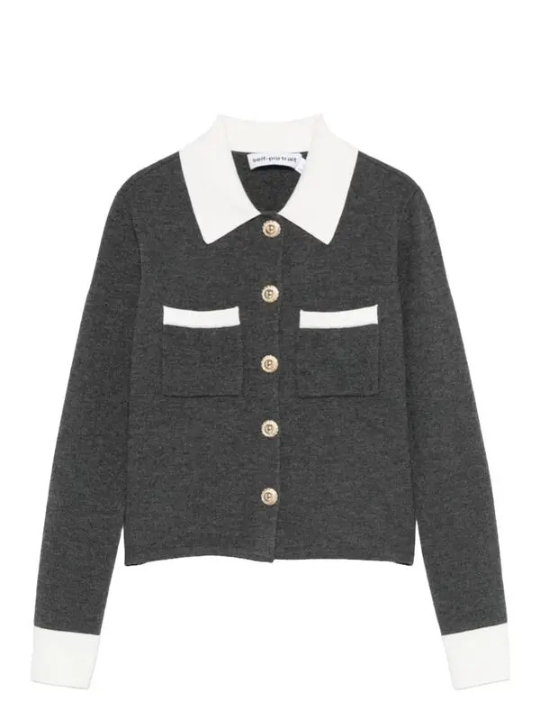 SELF-PORTRAIT Contrasted-collar Knitted Cardigan - Grey