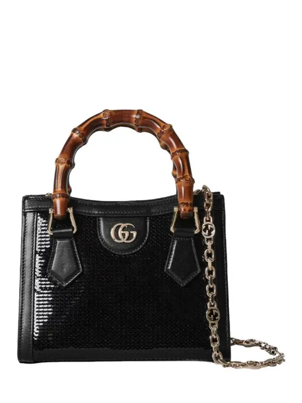 Gucci Diana Sequined Tote Bag With Bamboo Handles - Black