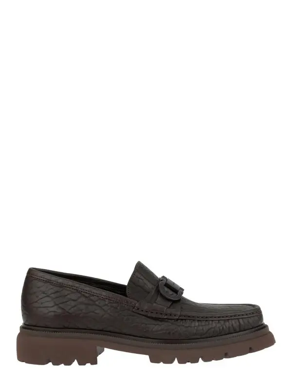 FERRAGAMO Leather Loafers With Tonal Buckle - Testa Di Moro
