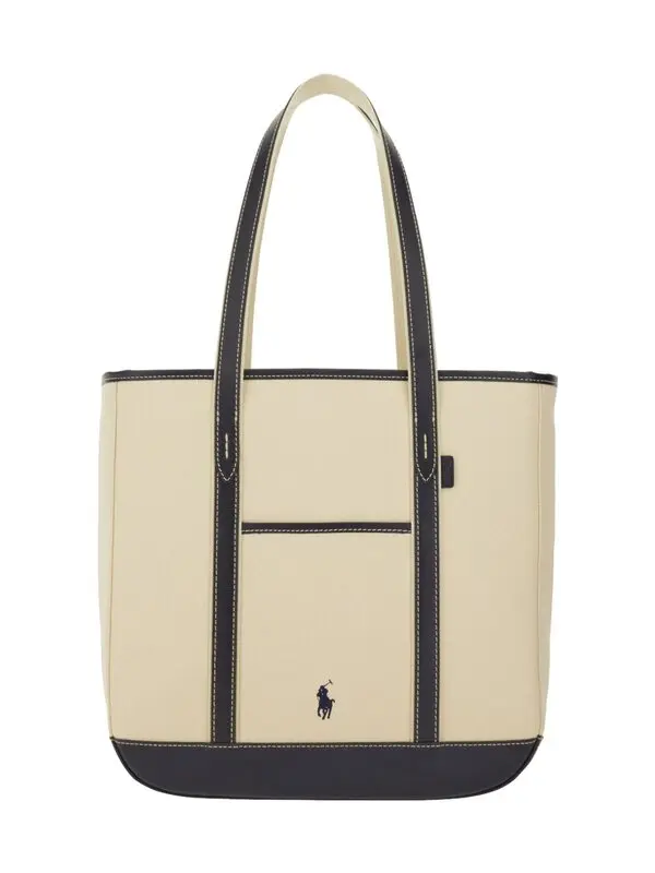 Polo Ralph Lauren Logo Embroidered Tote Bag - Ecru/navy