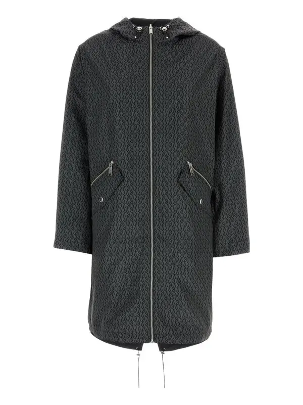 Michael Kors Printed Long Zip-up Jacket With Drawstring Hood - Black