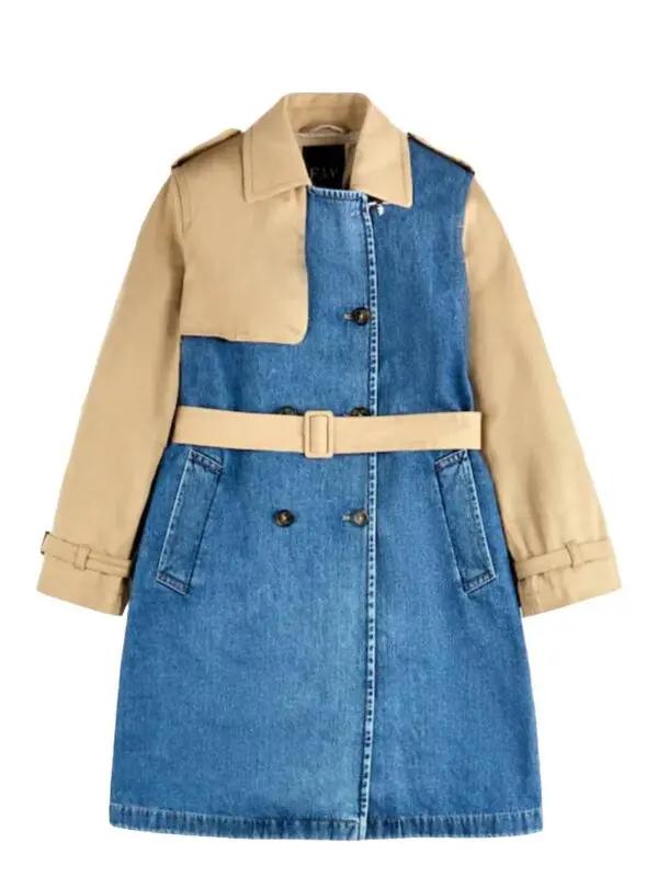 FAY Belted Panelled Coat - Blue, Beige