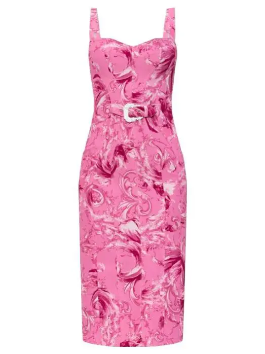Versace Belted Printed Midi Dress - Pink