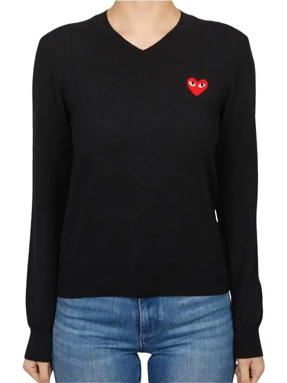 Comme Des Garçons Long Sleeve V-neck Sweater - Black