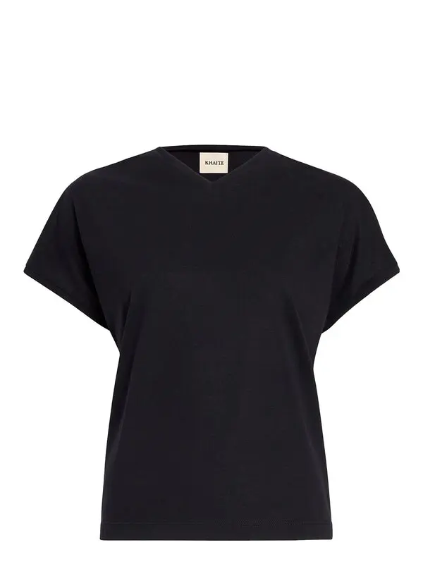 Khaite Devra V-neck Short Sleeve Top - Black