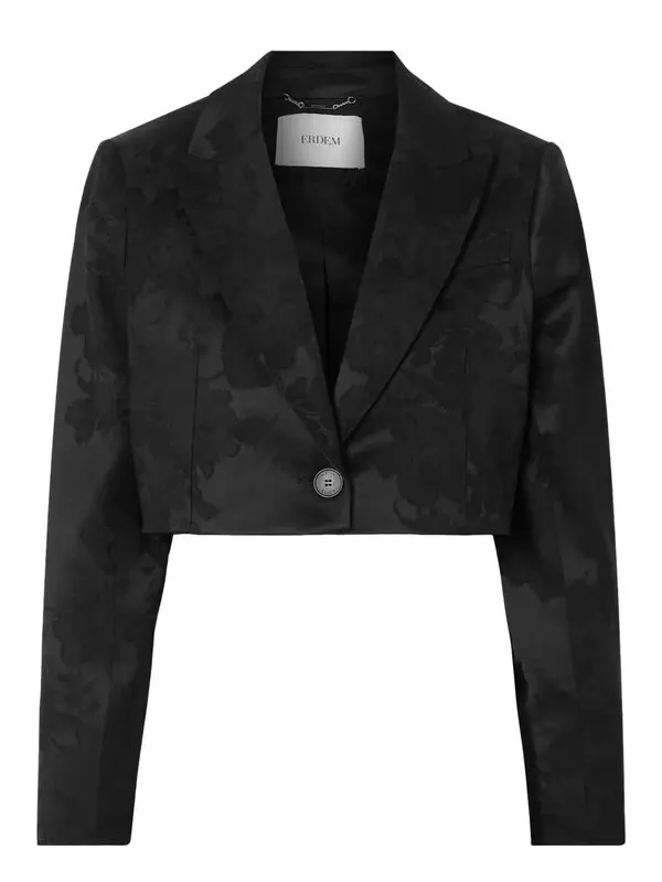 Erdem Genevieve Cropped Floral Jacquard Blazer - Black
