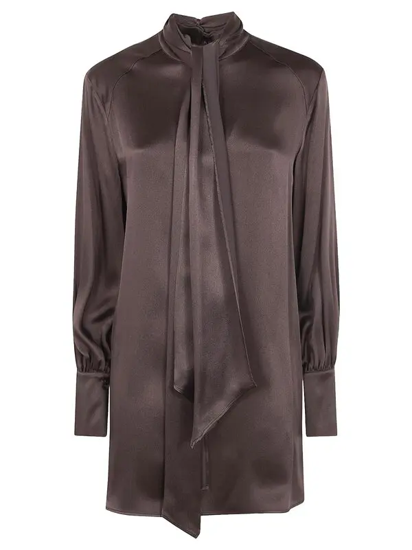 SEMICOUTURE Manuela Tie-neck Mini Dress - Darkbrown