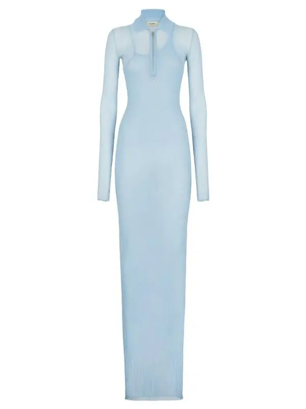 Fendi Long Sleeve Knit Maxi Dress - Blue
