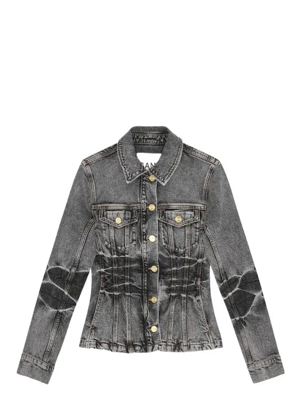 GANNI Fitted Waist Denim Jacket - Black Washed